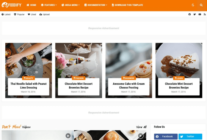 FOODIFY ELEGANT FOOD & RESTAURANT BLOGGER TEMPLATE